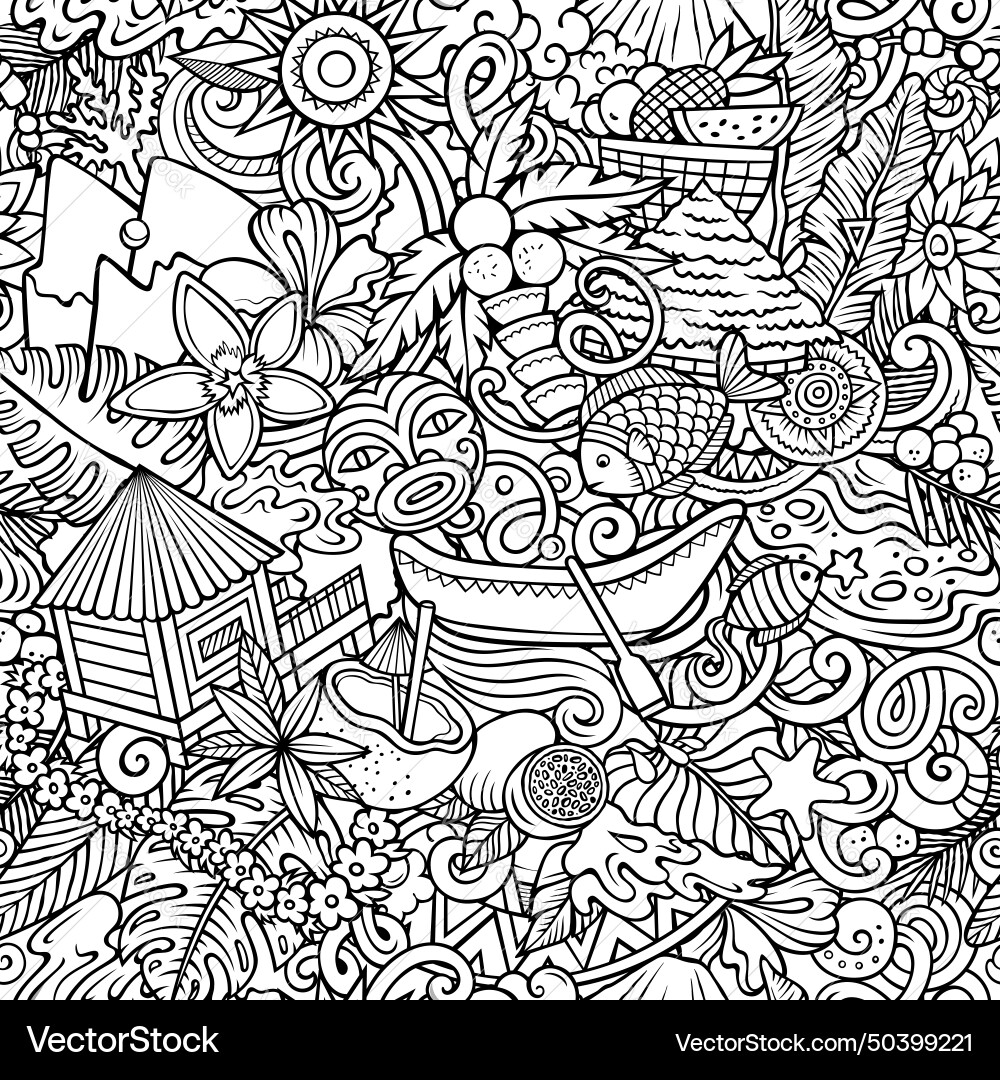 Cartoon doodles tahiti island seamless pattern Vector Image
