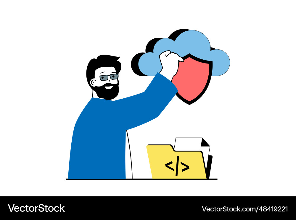 Cloud computing concept with people scene in flat Vector Image