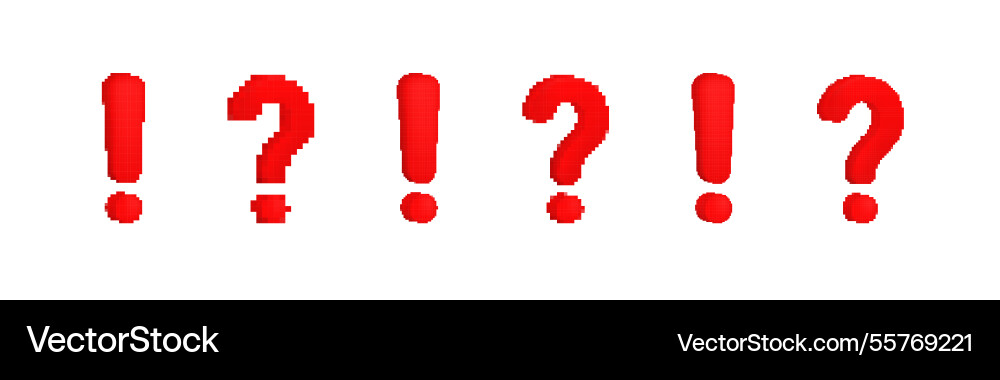 Pixelated red exclamation and question marks Vector Image