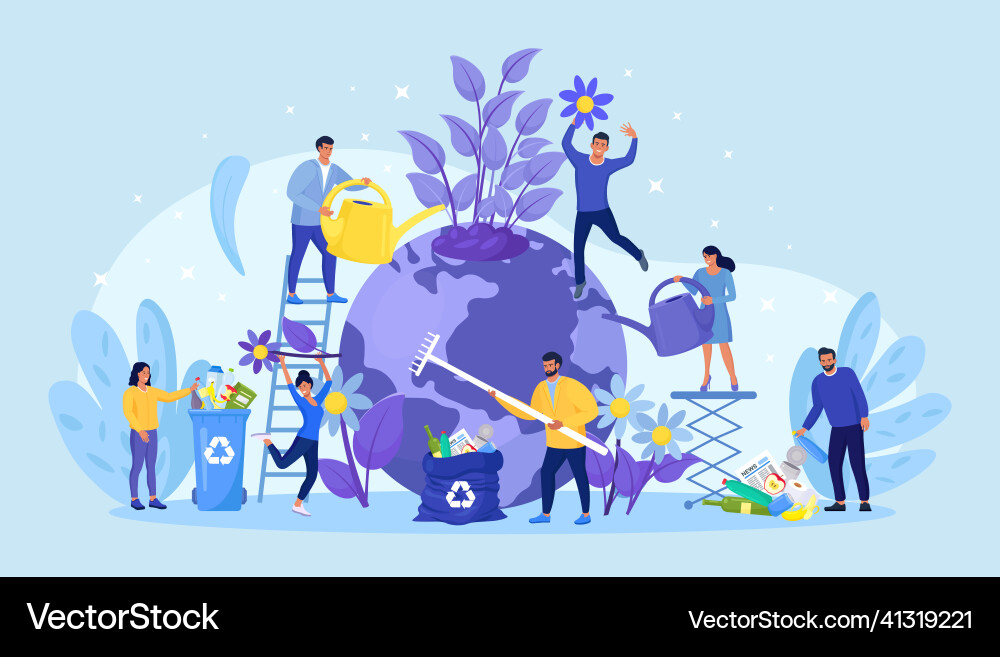 Save earth ecology volunteers cleaning planet Vector Image