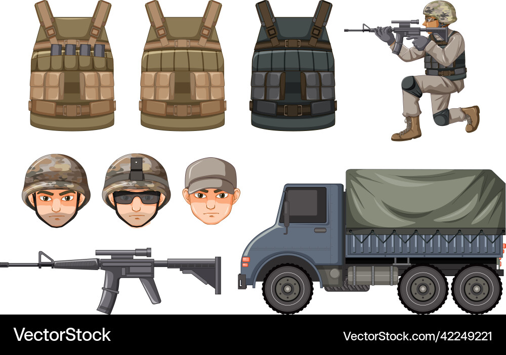 Set of military element on white background Vector Image