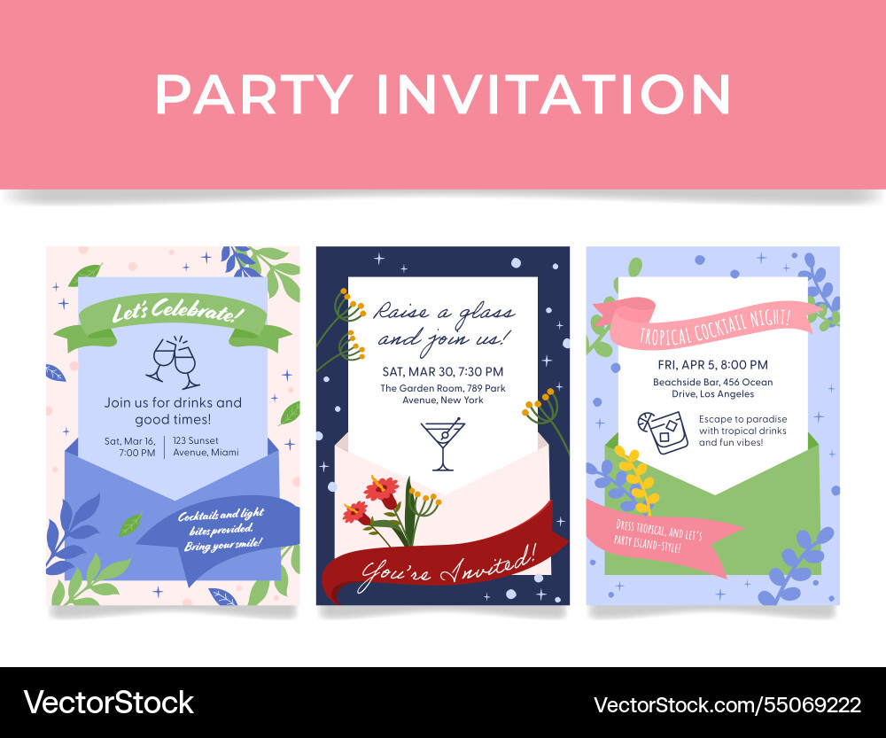 Cocktail party invitation templates for a fun Vector Image