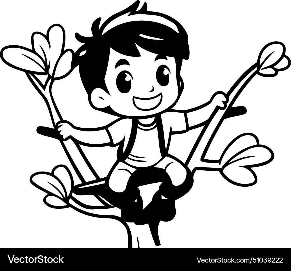 Cute boy climbing on a tree cartoon character Vector Image