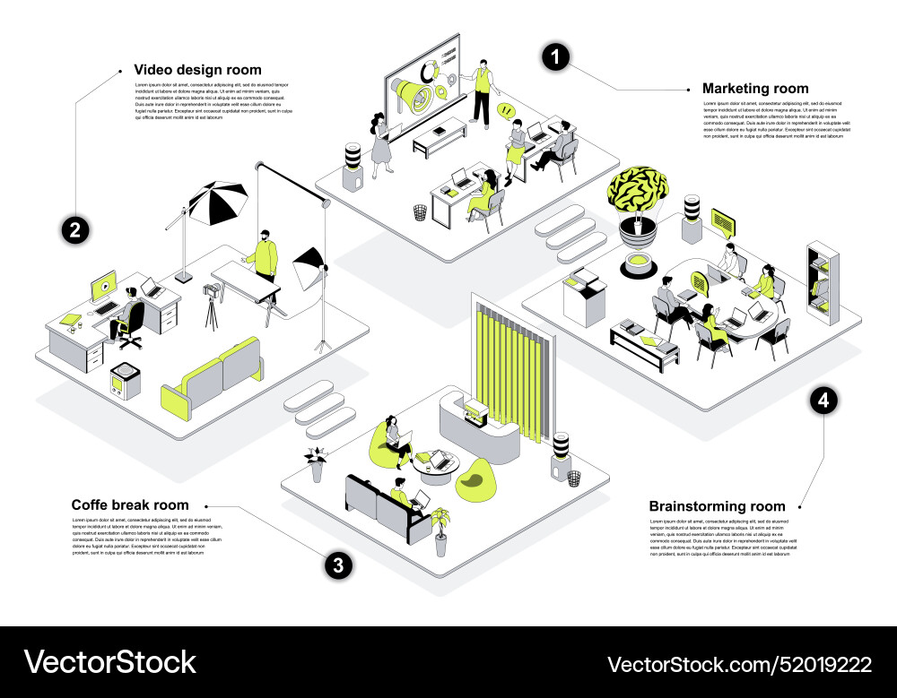 Designer studio 3d isometric concept in outline Vector Image