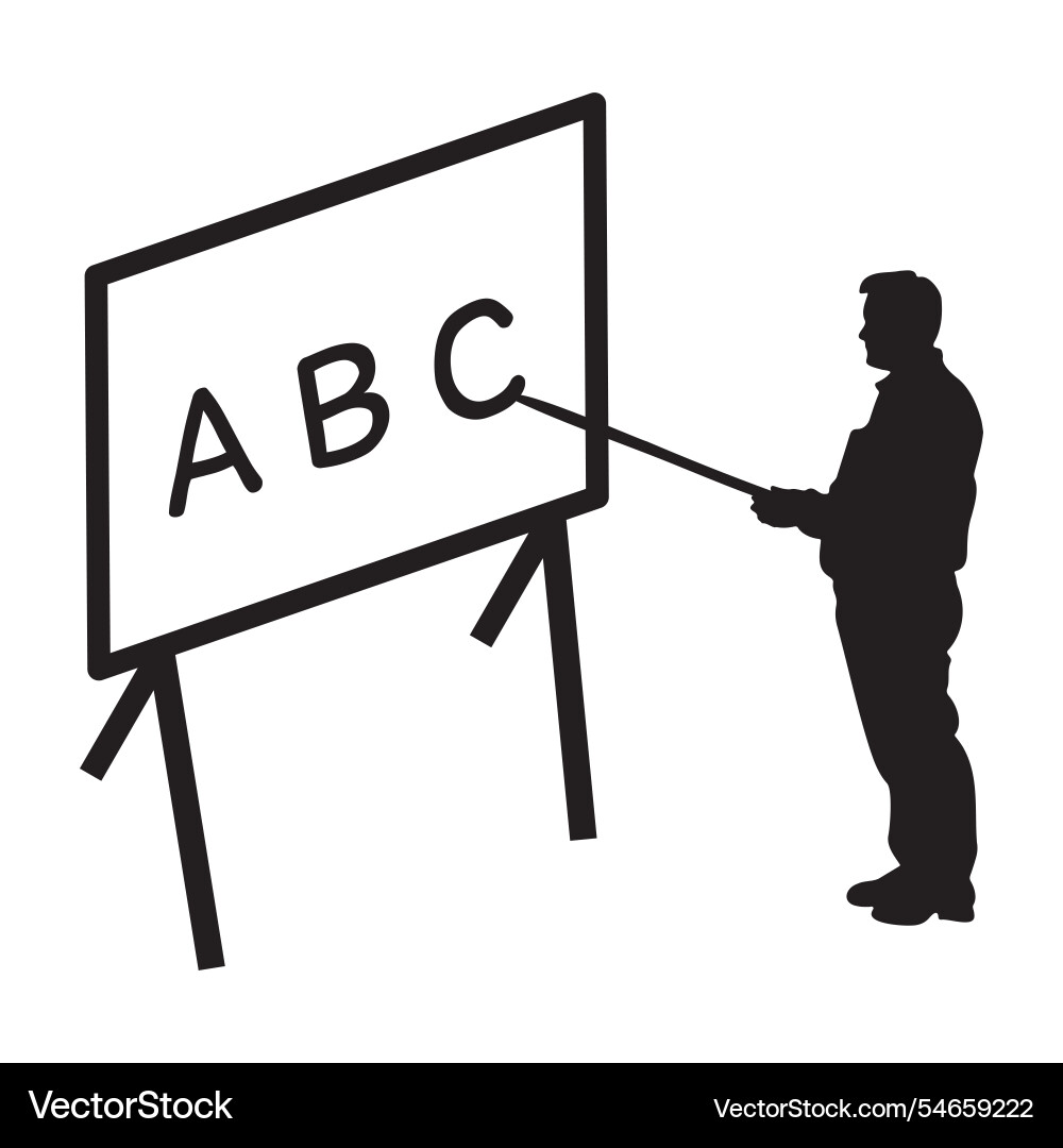 Male teacher teaching abc silhouette Royalty Free Vector
