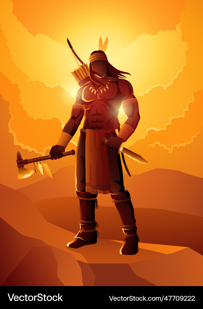 Native american warrior holding an axe Royalty Free Vector