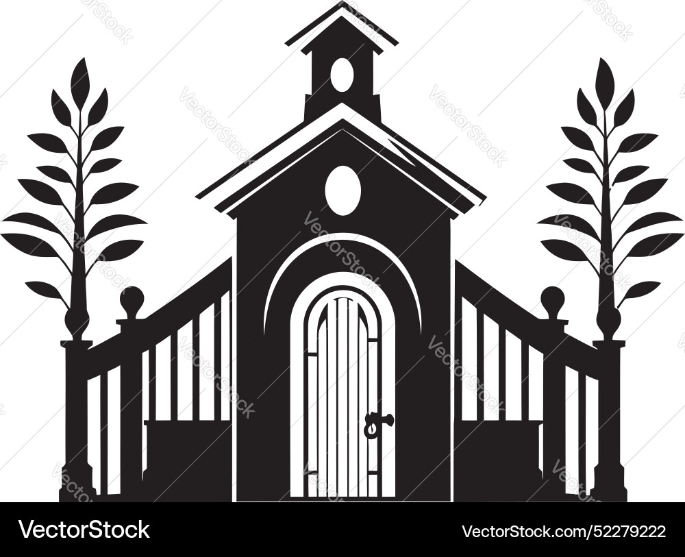 Scroll adorned sanctuary entrance black logo Vector Image