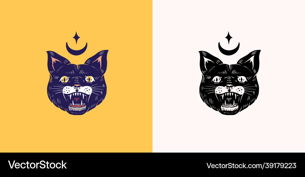 Black witch cat evil scary mystical animal Vector Image