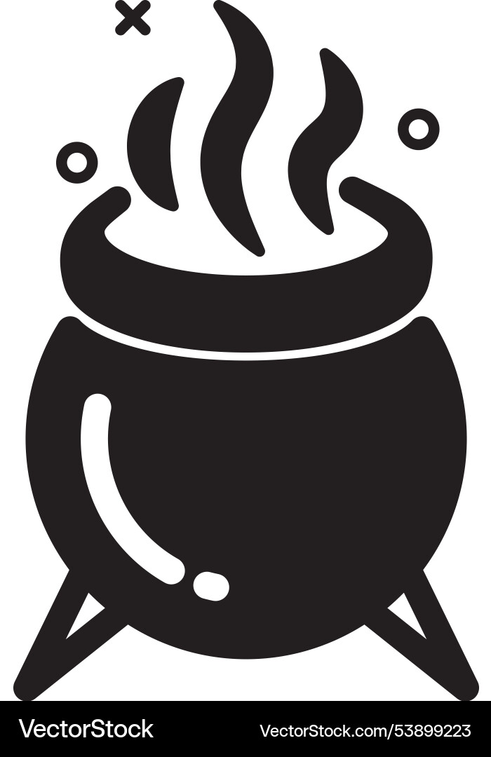 Cauldron black icon magic potion boiling in pot Vector Image