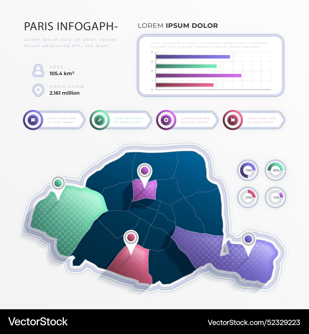 Gradient paris map infographics with landmarks Vector Image