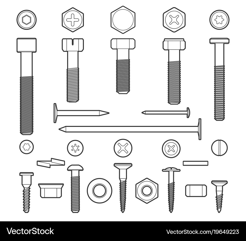 Metal fasteners line icons set Royalty Free Vector Image
