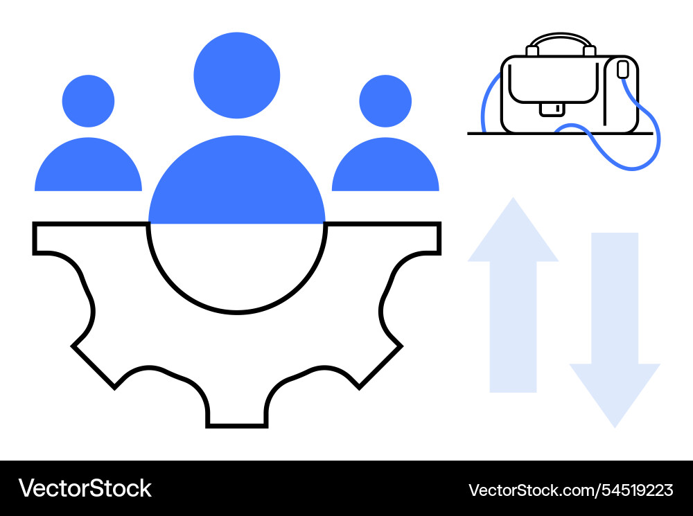 Team collaboration with briefcase and arrows Vector Image