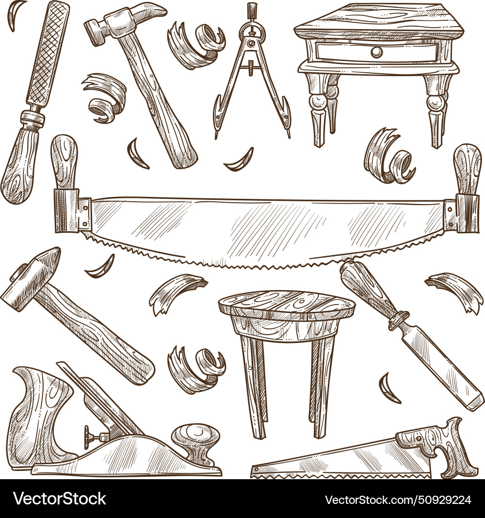Carpentry and woodwork tools instruments Vector Image