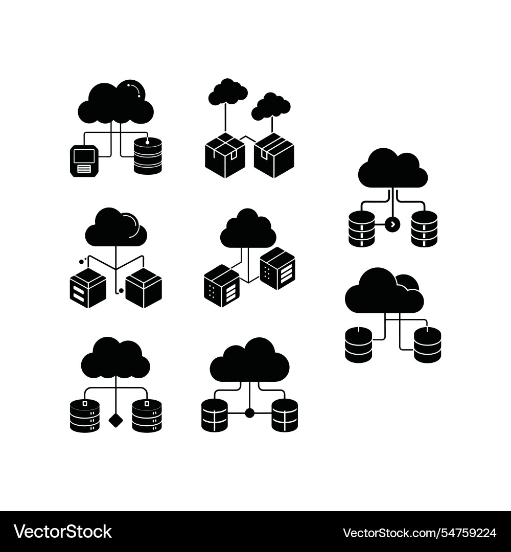 Cloud storage data transfer icon silhouette bundle