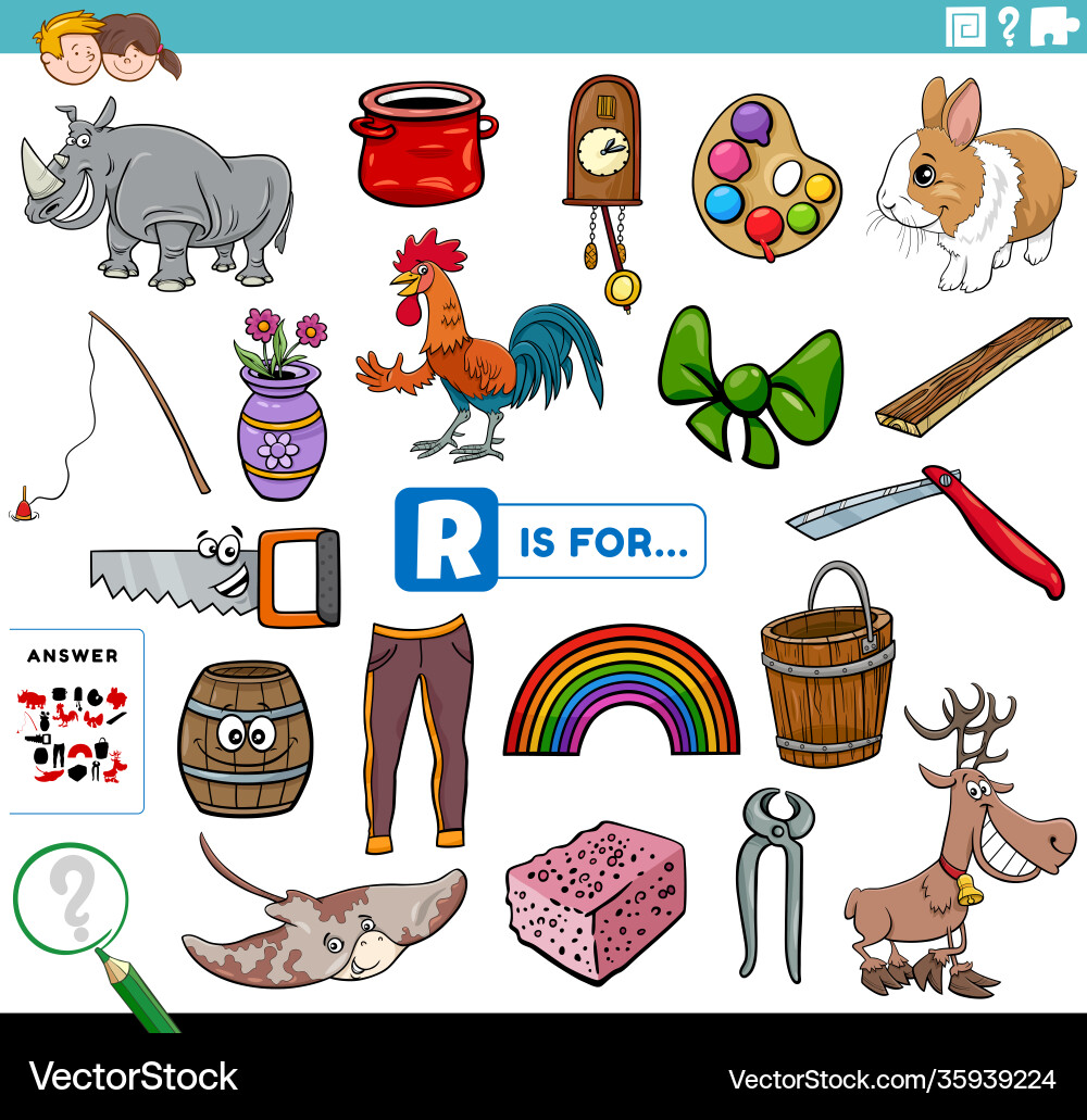 Letter r words educational task for children Vector Image