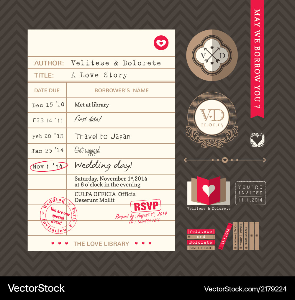 Library card idea wedding invitation design Vector Image