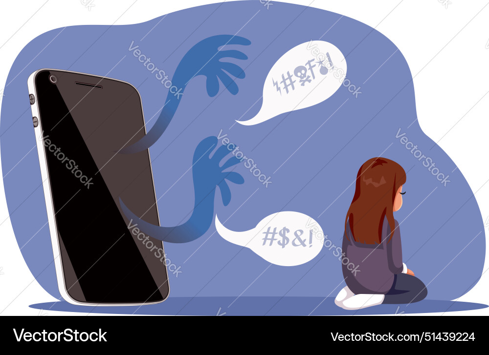 Little girl upset from online negative comments Vector Image