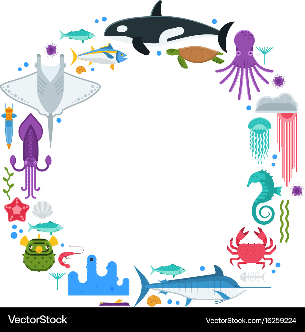 Sea life border frame Royalty Free Vector Image