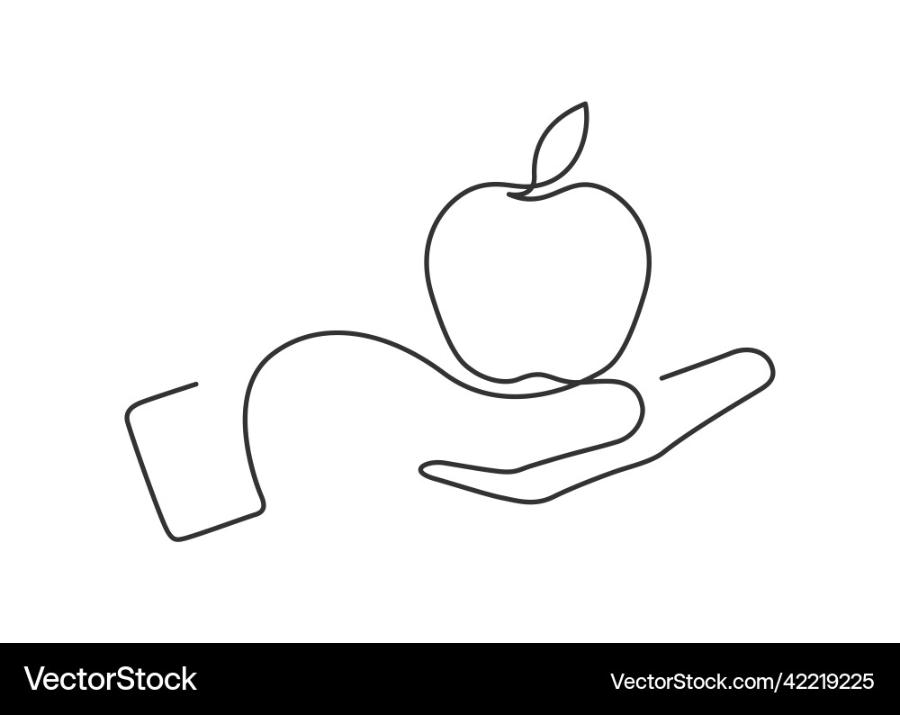 Apple hand one line Royalty Free Vector Image - VectorStock