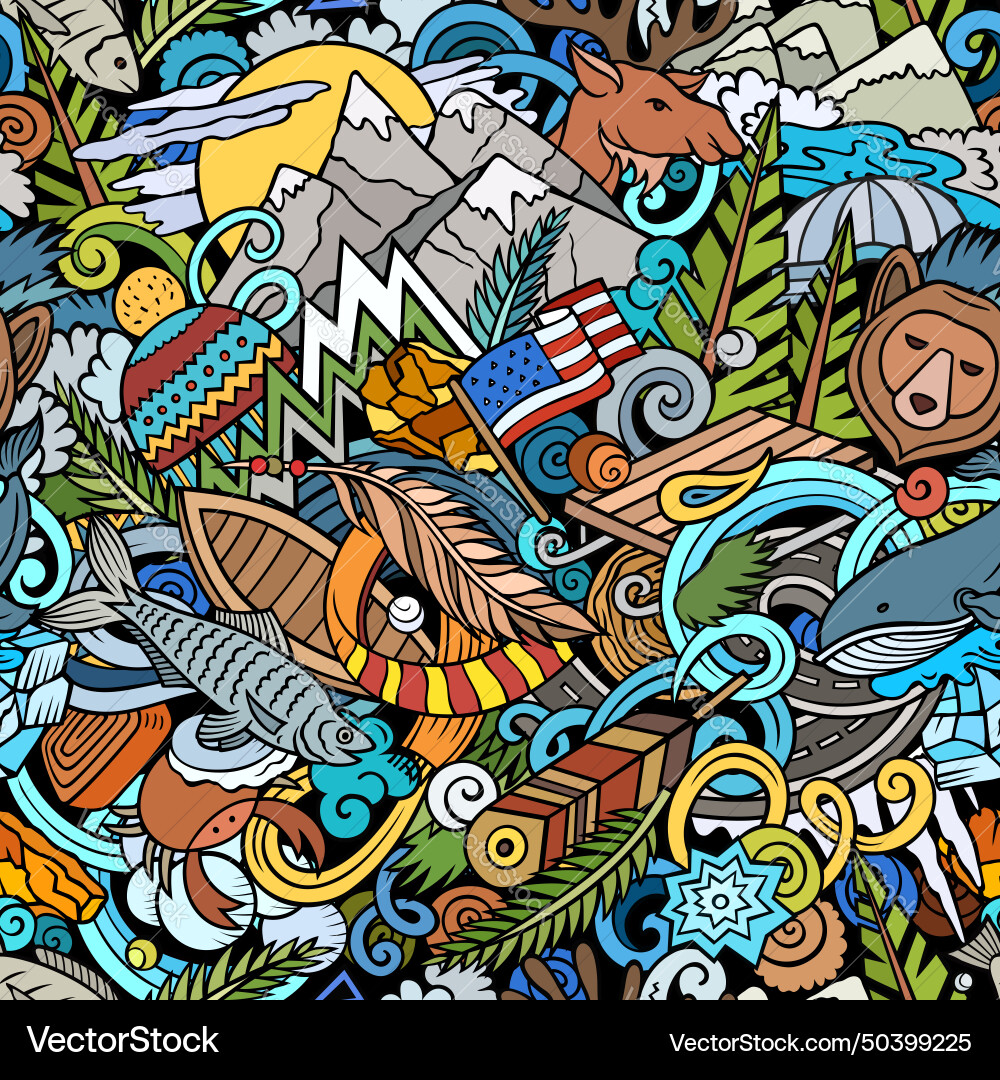 Cartoon doodles alaska seamless pattern Royalty Free Vector