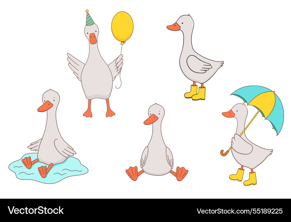 Cute goose with umbrella boots balloon hand Vector Image