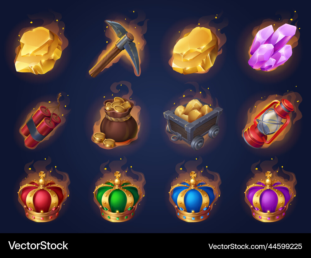 Game mining props icons assets mine items Vector Image