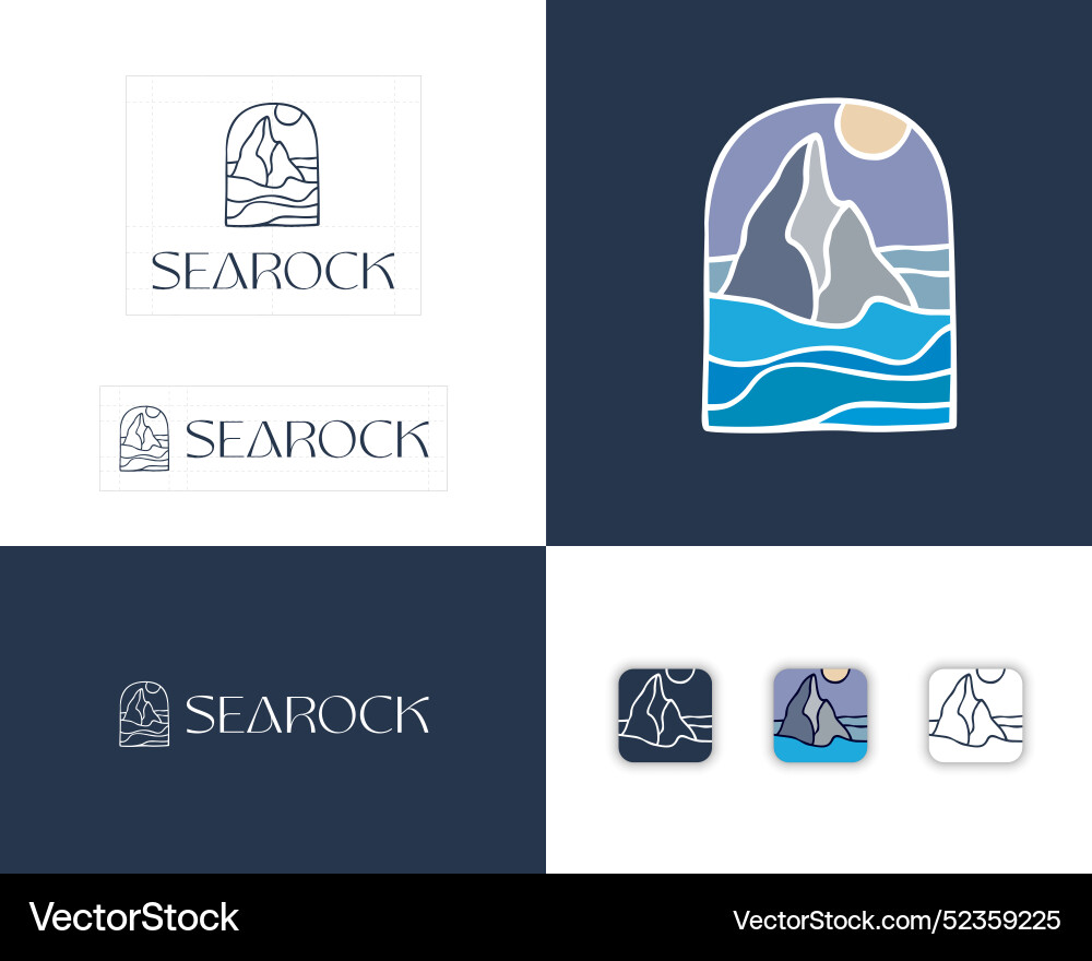 Sea rock icon landscape wave Royalty Free Vector Image