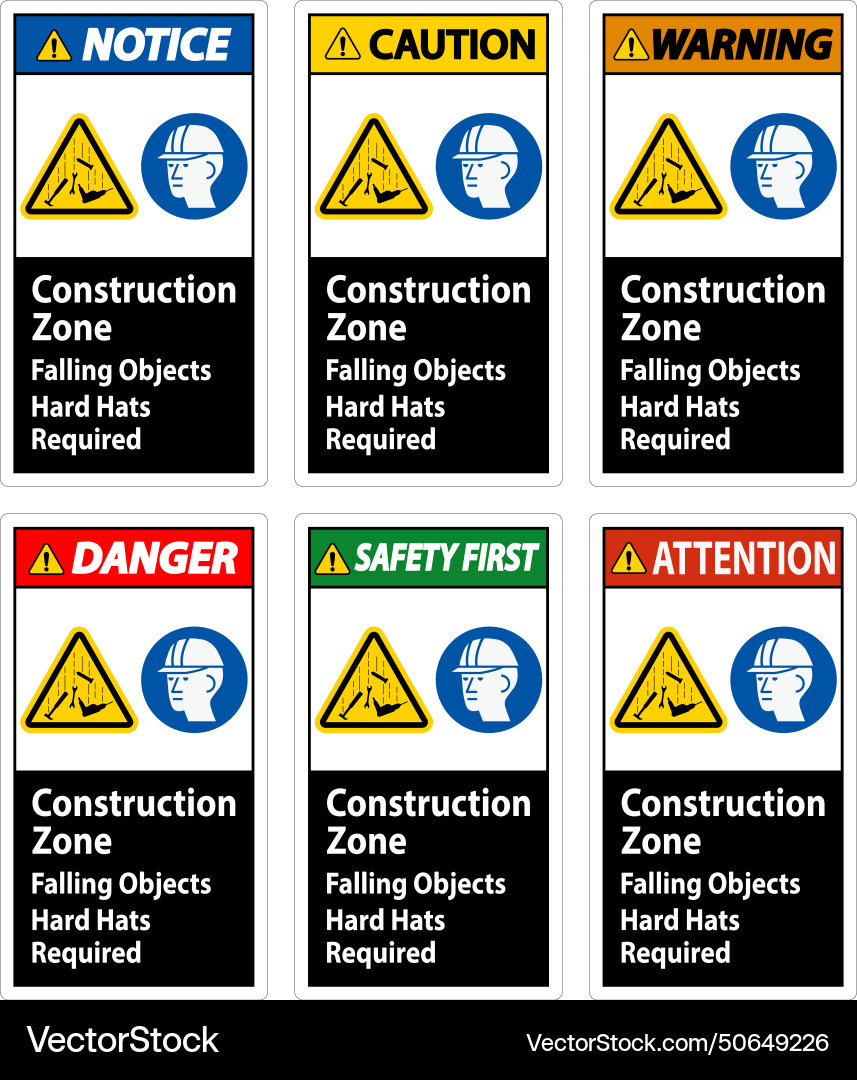 Danger sign construction zone falling objects Vector Image