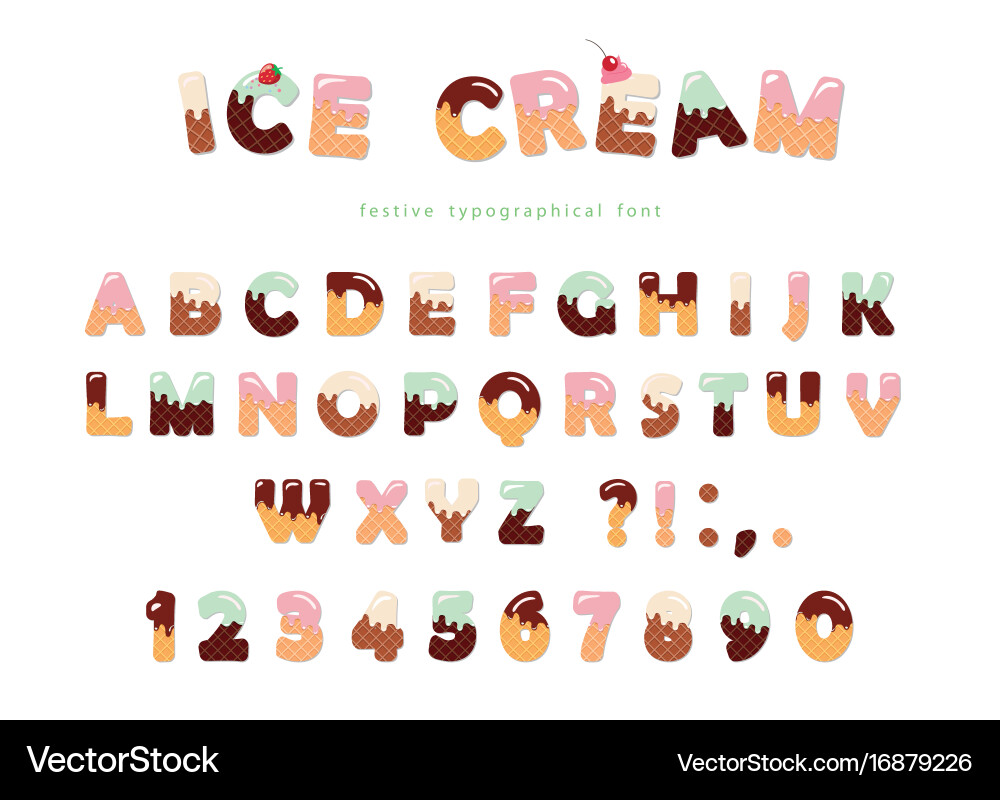 Ice cream font cute wafer letters and numbers can Vector Image