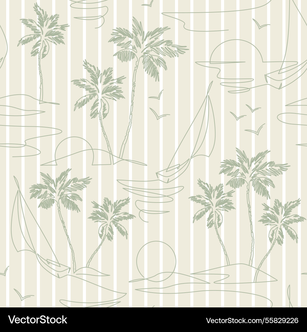 One line drawing tropical oasis island seamless Vector Image