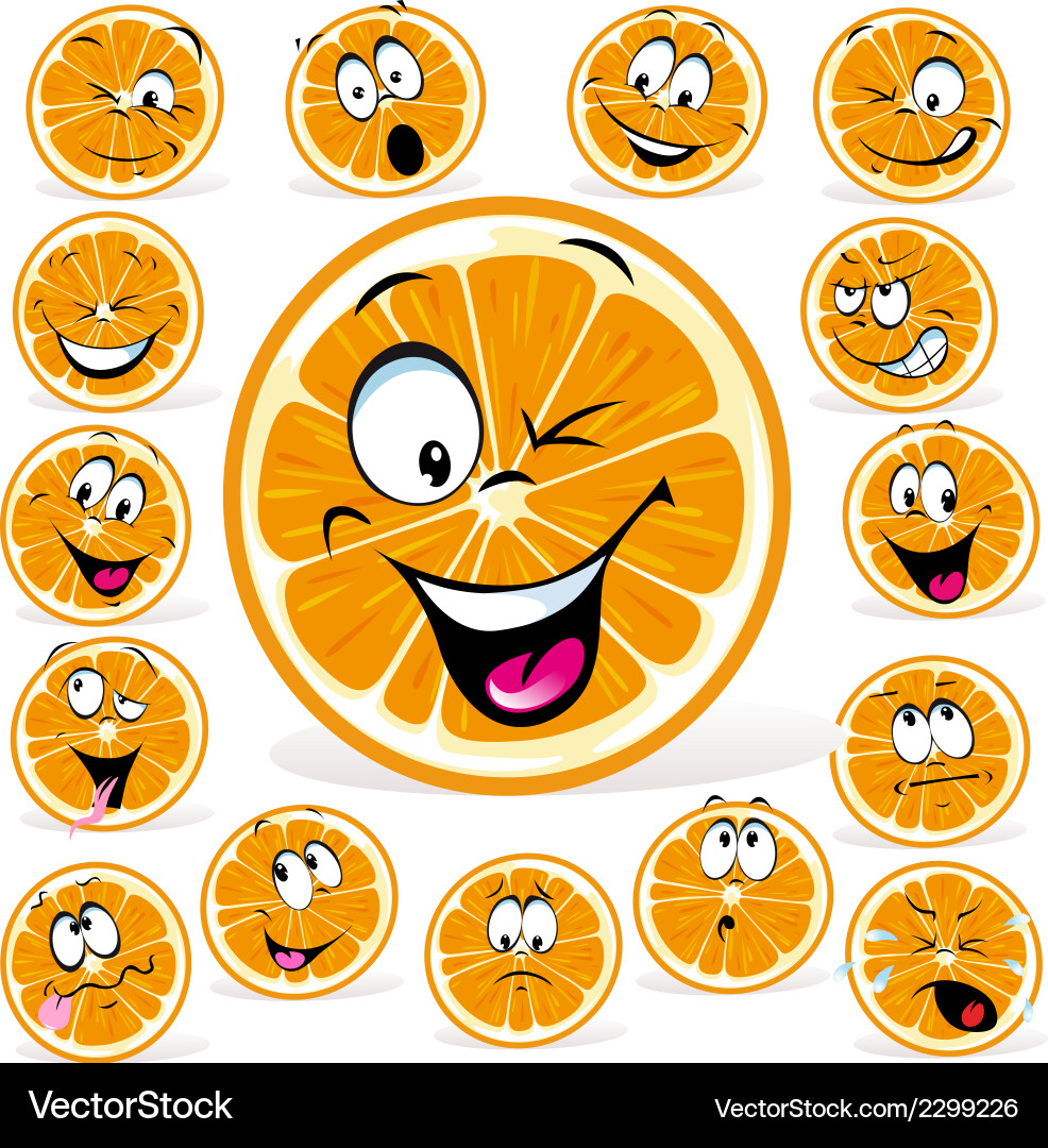 Orange cartoon with many expressions Royalty Free Vector