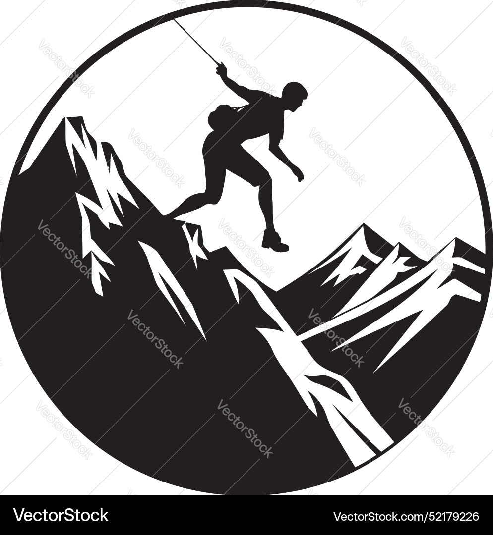 Triumph over heights man climbing mountain icon Vector Image