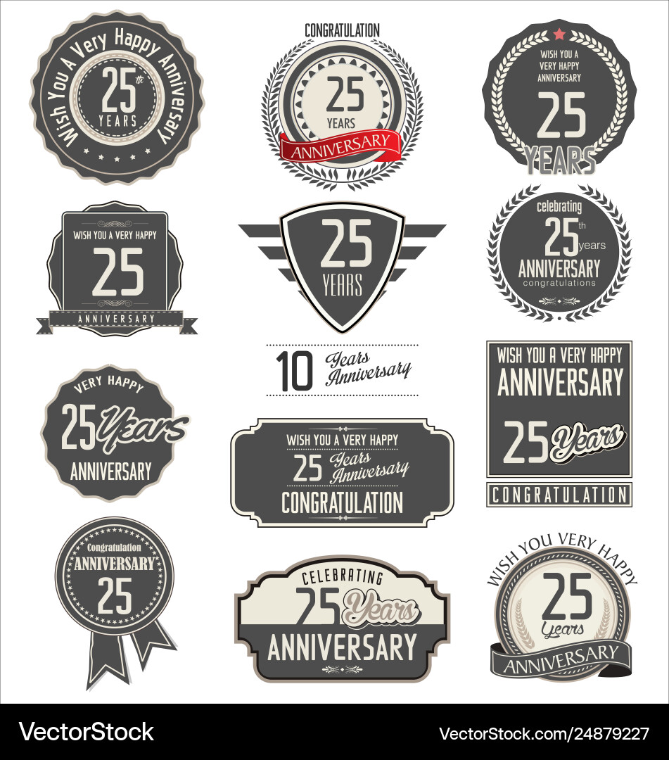 Anniversary Celebration Labels - 25 Years Vector Image
