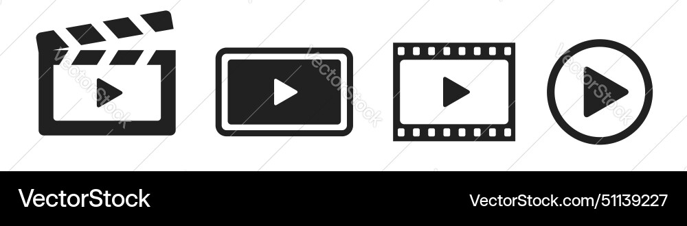 Cinema play video icon set flat isolated on white Vector Image