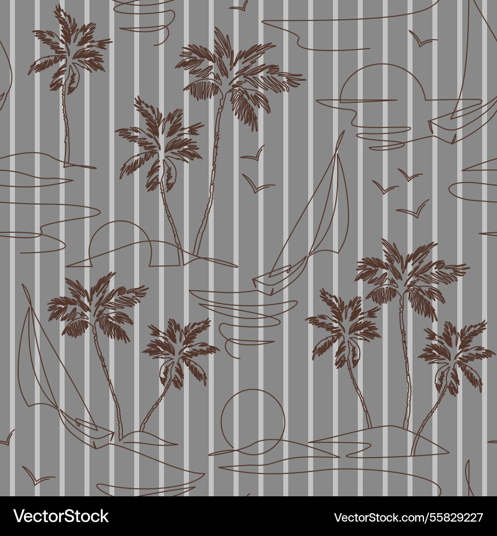 One line drawing tropical oasis island seamless Vector Image