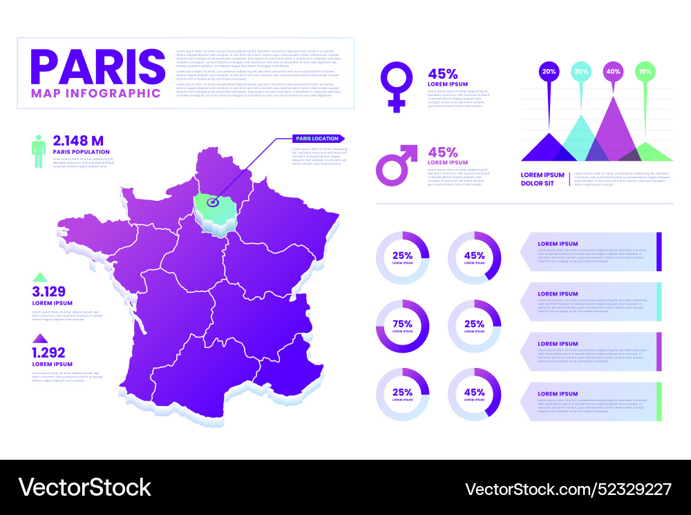 Paris map infographics gradient statistics Vector Image