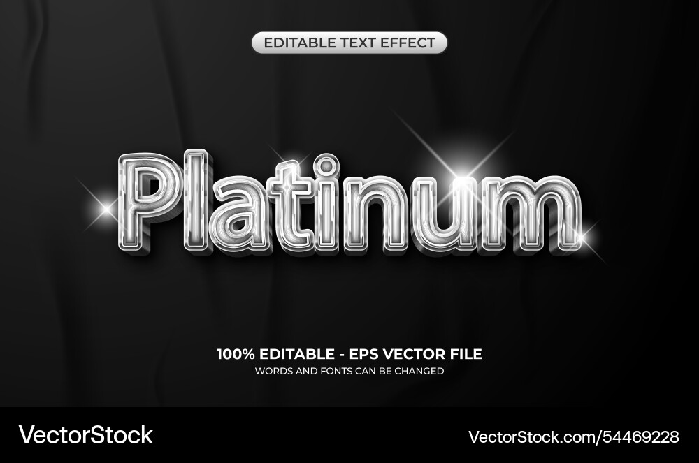3d platinum text effect editable glossy silver Vector Image