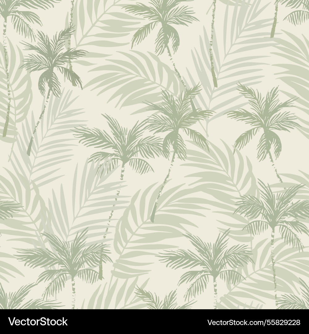 Abstract coconut trees on palm leaves background Vector Image