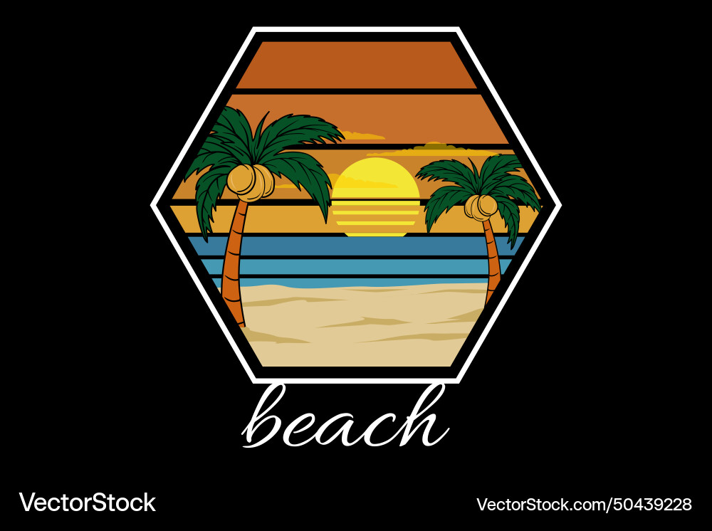 Beach retro vintage landscape design Royalty Free Vector