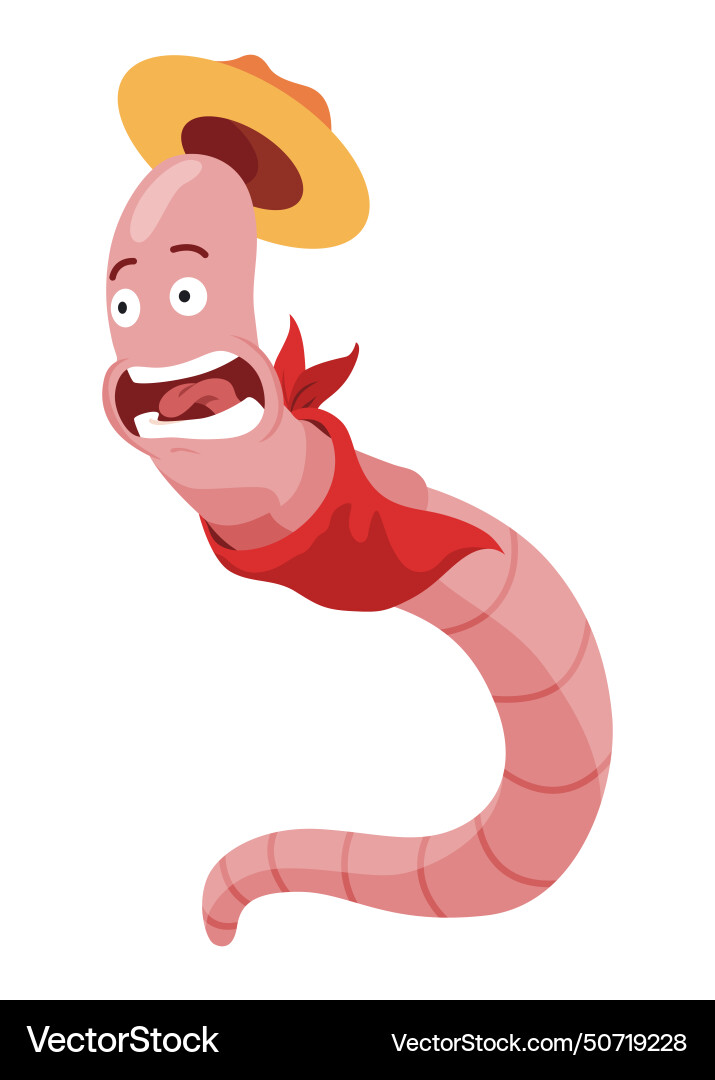 Funny worm in hat pink crawler scared earth Vector Image