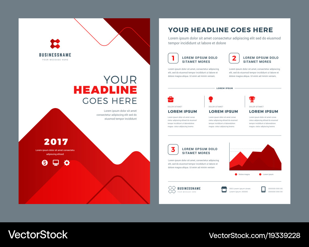 Red brochure annual report flyer design template Vector Image