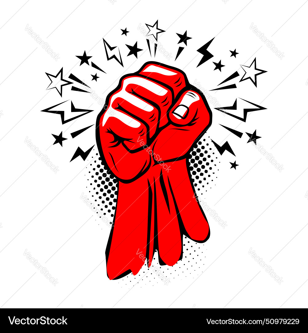Red hand raised clenched fist Royalty Free Vector Image