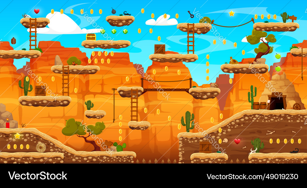 Arcade game level map wild west rocks platforms Vector Image