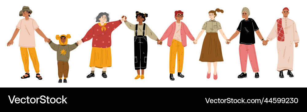 Happy people holding hands isolated on white Vector Image