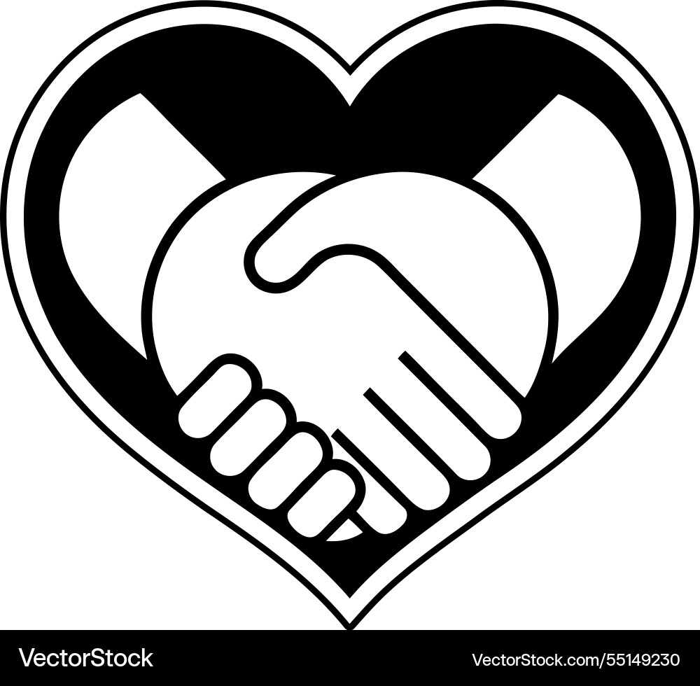 Heart handshake silhouette Royalty Free Vector Image