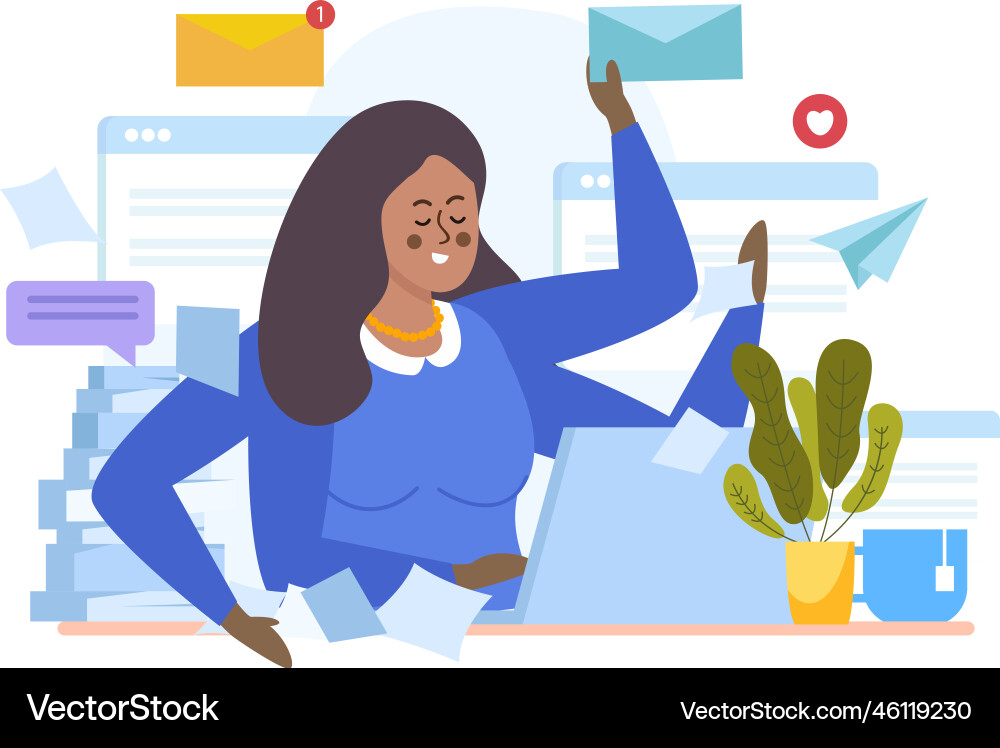 Multitasking people flat Royalty Free Vector Image