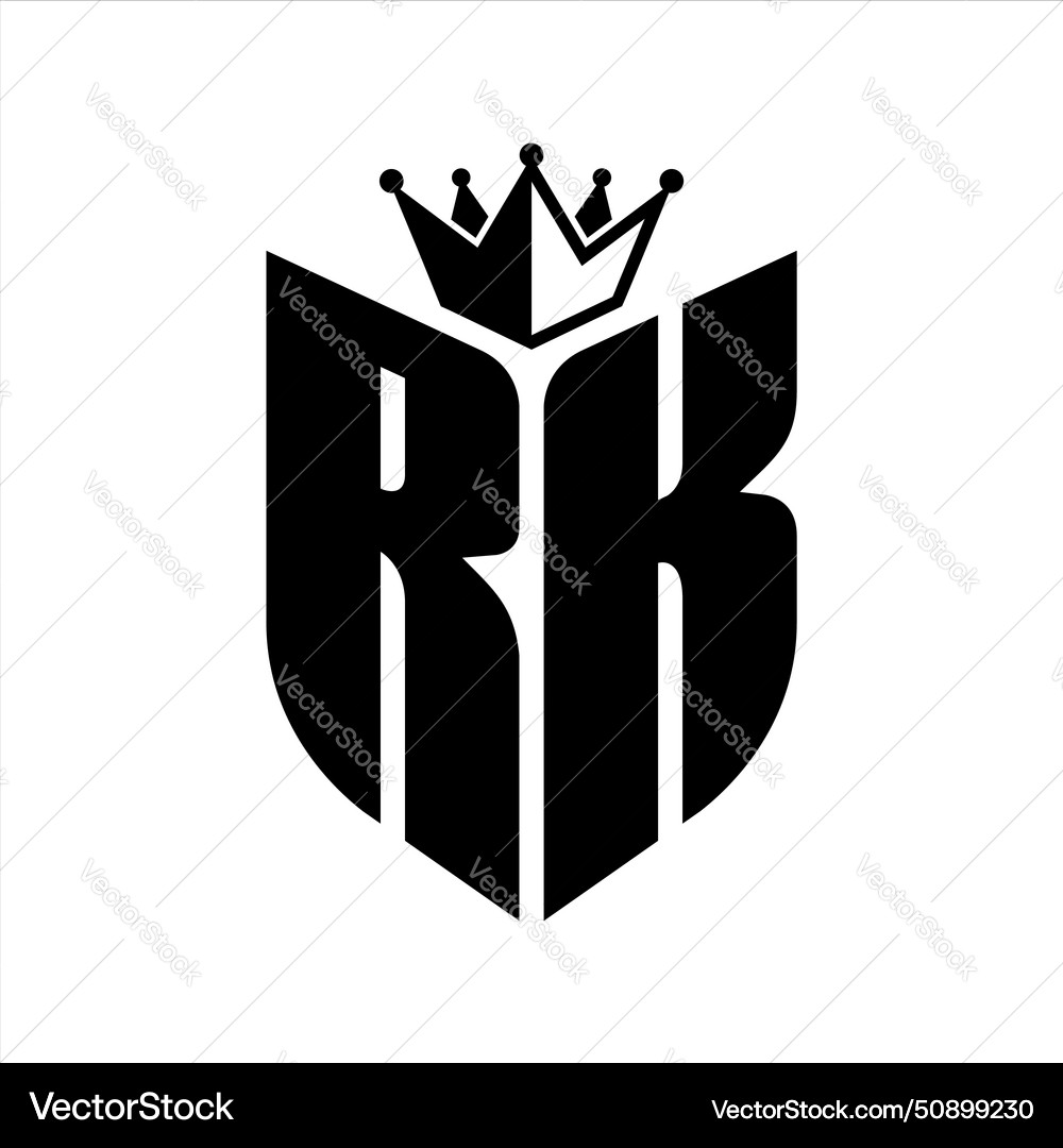 Rk letter monogram with shield shape crown Vector Image