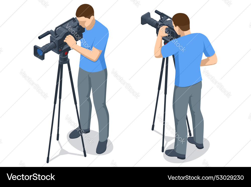 Video camera with the microphone is standing Vector Image