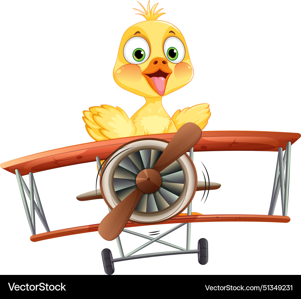 Cartoon duckling flying a vintage airplane Vector Image