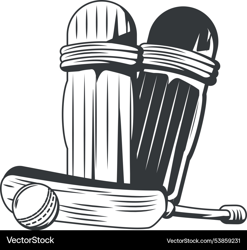 Cricket sport equipment sketch style Royalty Free Vector
